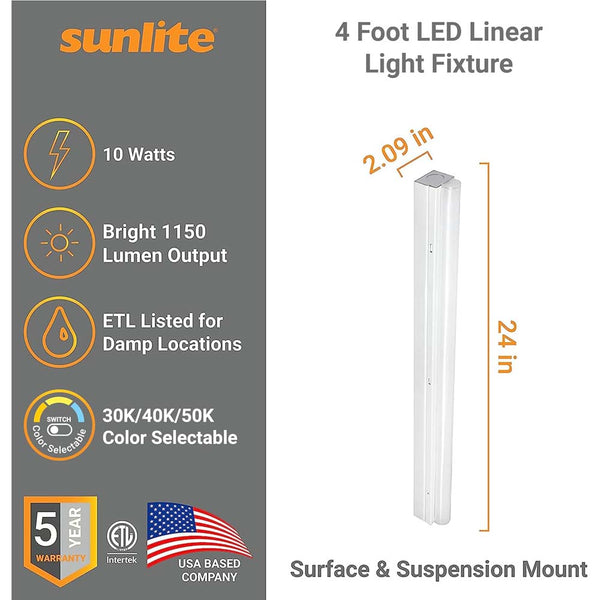 Sunlite 48-in 20w LED Linear Strip Light Fixture CCT Selectable Dimmab – BulbAmerica