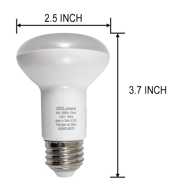 6W R20 LED E26 Medium Base 5000K - Daylight Non-Dimmable Bulb – BulbAmerica