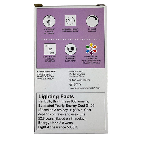 Philips 8.8W A19 800Lm 5000K Daylight Dimmable - 60w Equiv – BulbAmerica