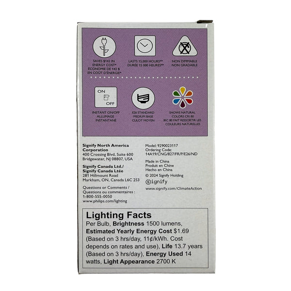 Philips 14W A19 LED 1500Lm 2700K Soft White Non-Dimmable - 100w Equiv ...