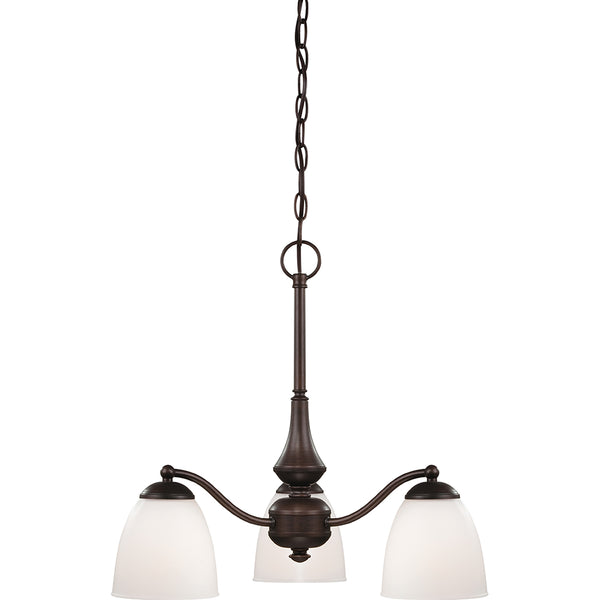 Nuvo Patton 3-Light Prairie Bronze Chandelier Arms Down w/ Frosted Gla ...