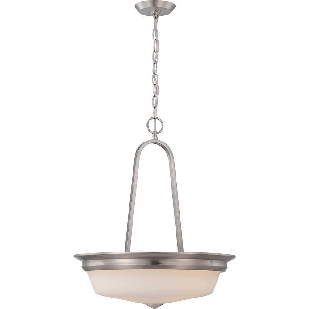 Nuvo Calvin 3-Light LED Pendant w/ Satin White Glass in Brushed Nickel ...