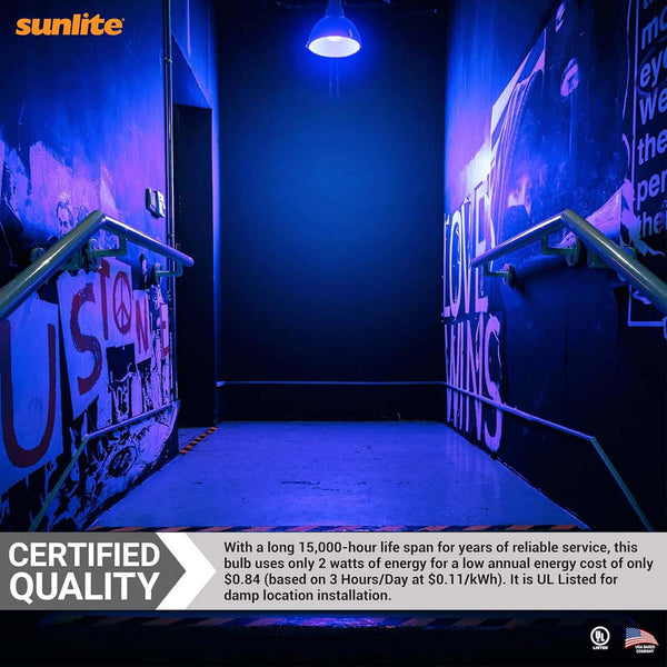 3Pk - Sunlite 7w LED A19 UV Blacklight Blue Special Effects Bulb - 60w ...