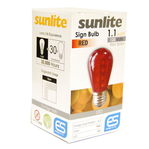 Sunlite 1.1W 120V S14 Sign 30LED Red Light Bulb – BulbAmerica