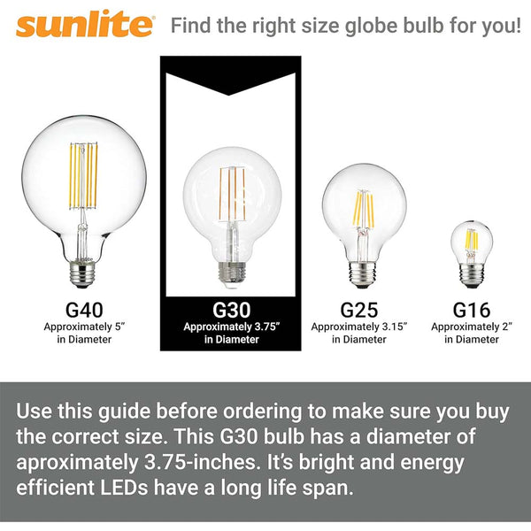Sunlite 8.5w LED G30 Edison Globe Clear E26 Base 2700K Bulb - 100W Equ ...