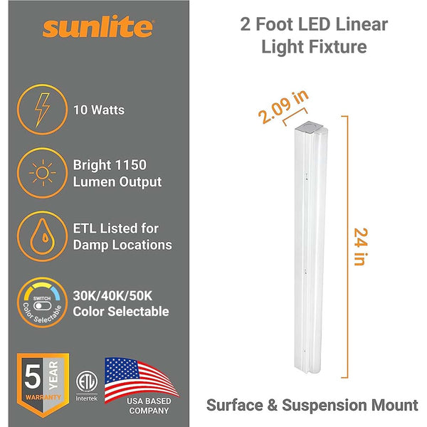 Sunlite 24-in 10w LED Linear Strip Light Fixture CCT Selectable Dimmab ...