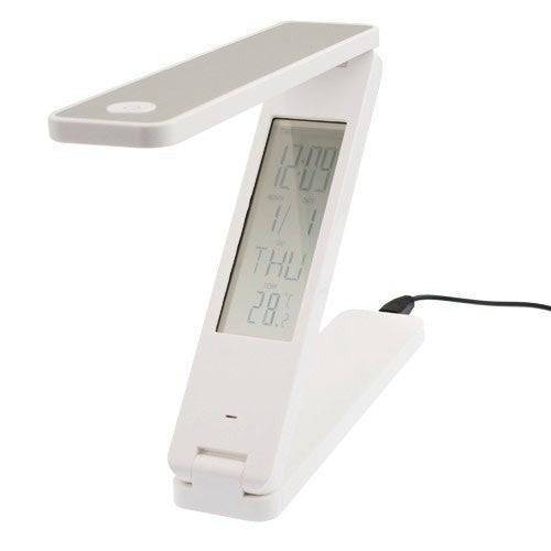LED Foldable Desk Table Lamp with Digital Calendar, Alarm Clock and Te ...