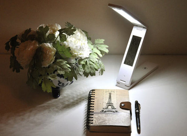 LED Foldable Desk Table Lamp with Digital Calendar, Alarm Clock and Te ...