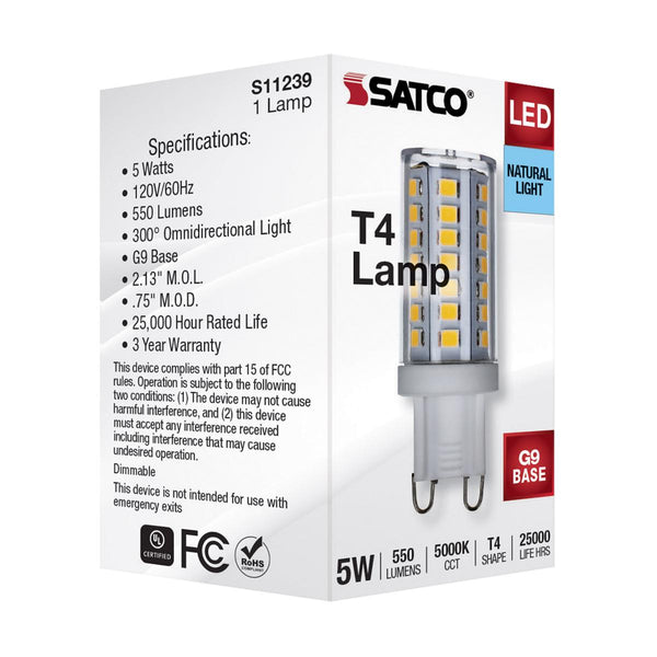 Satco 5W 120V JCD G9 LED 5000K Natural Light 550Lm Bulb - 40w Equiv ...