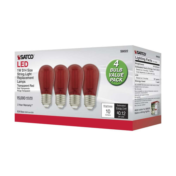 4Pk - 1W S14 LED Filament Red Transparent Glass Bulb E26 Base 120v ...