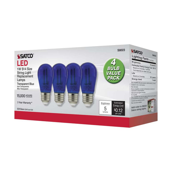4Pk - 1W S14 LED Filament Blue Transparent Glass Bulb E26 Base 120v ...