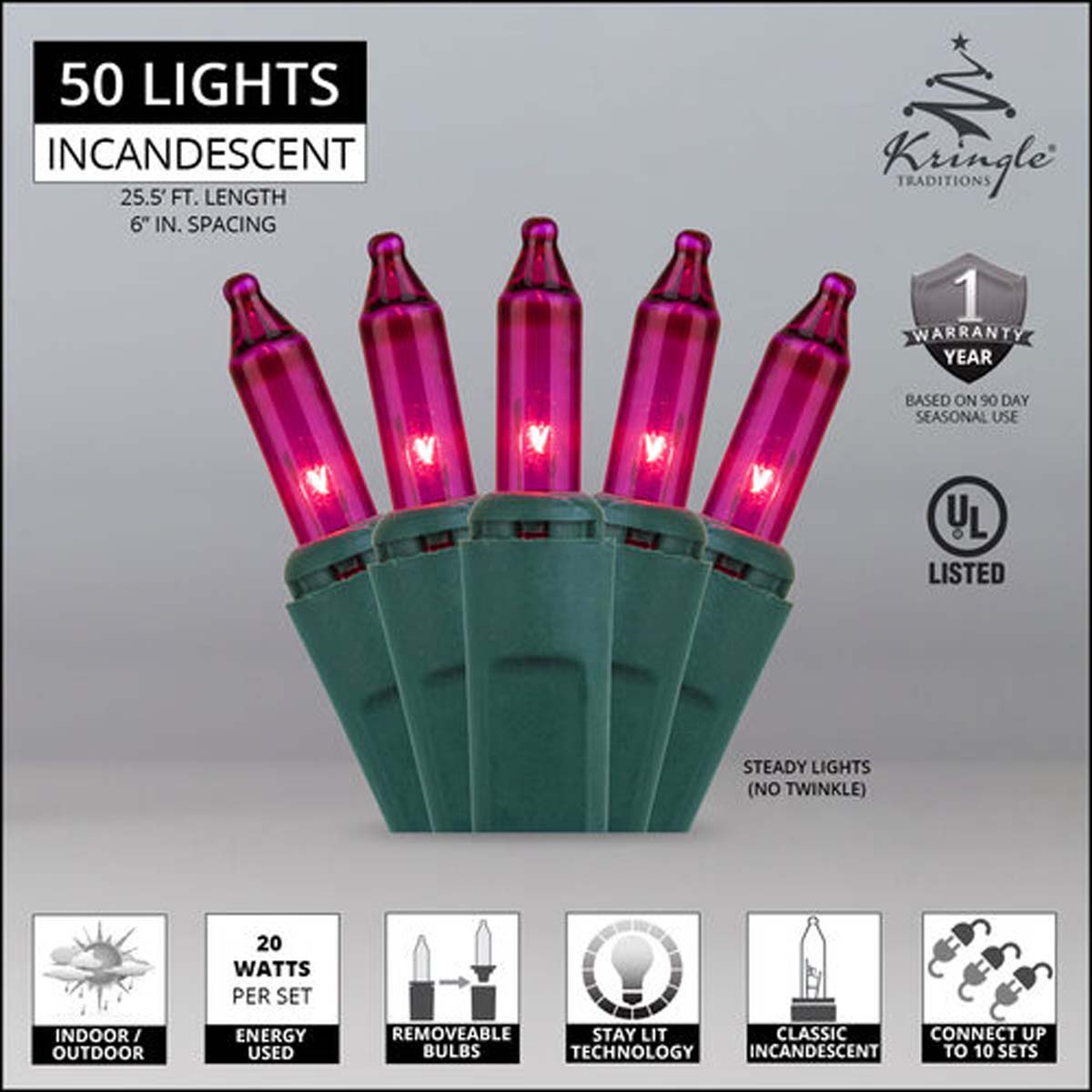 50 Pink Mini Lights 6" Spacing – BulbAmerica