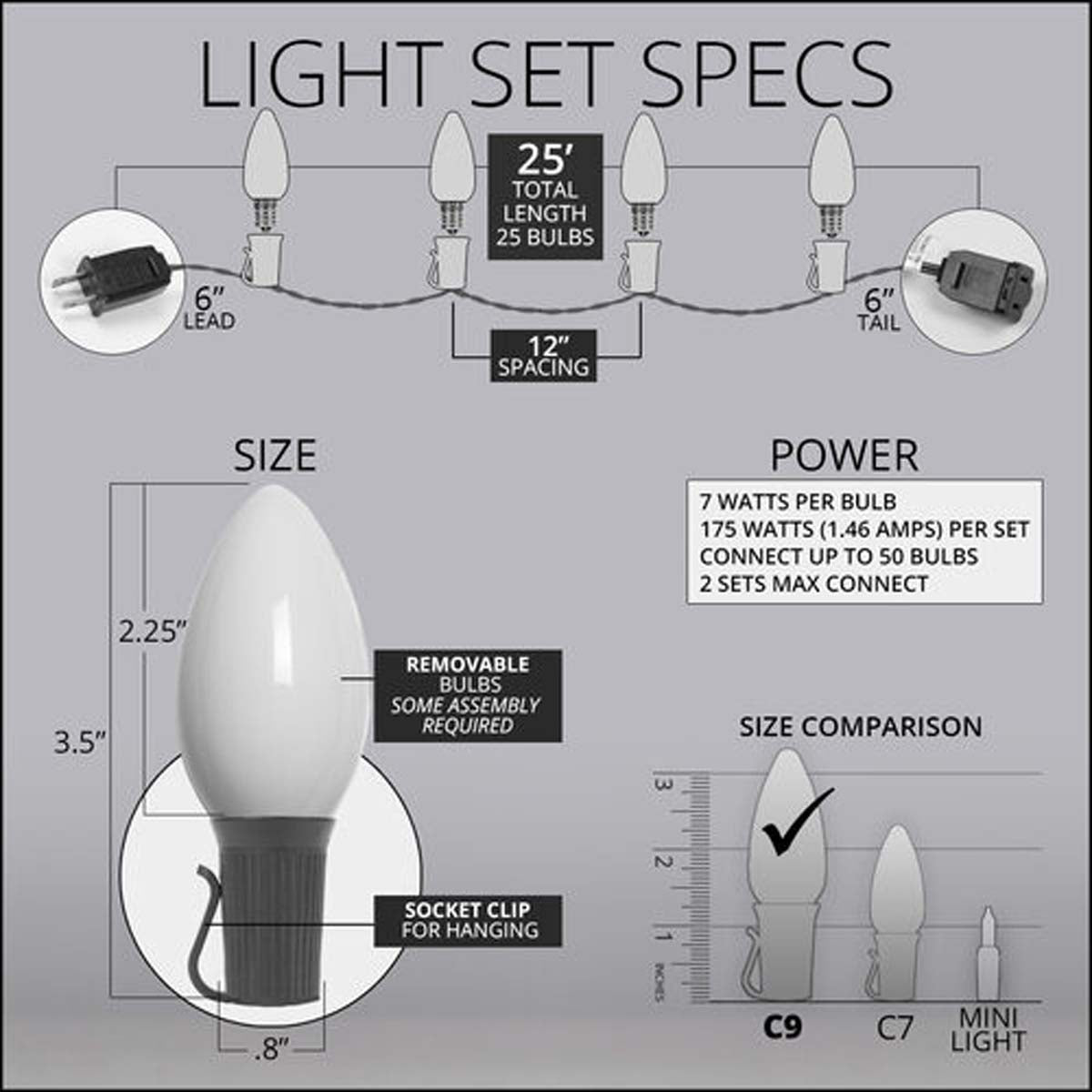 C9 Multi: Red, Blue, Green, Orange, White Opaque Steady 25 Light Set ...