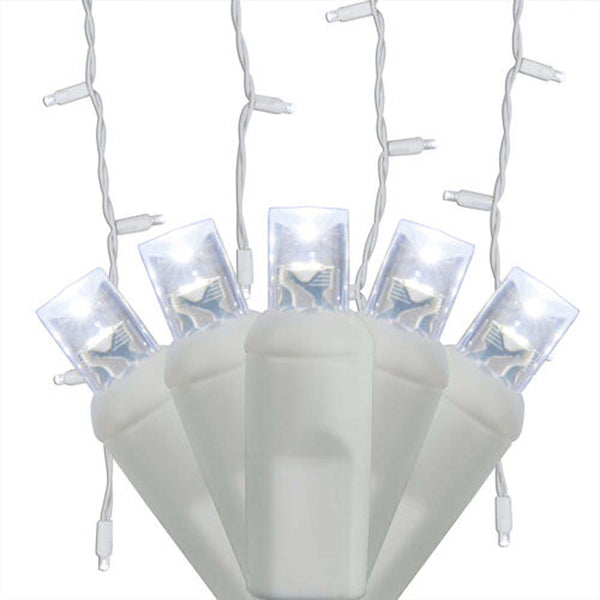 70 Cool White 5mm LED Icicle Light Set with White Wire – BulbAmerica