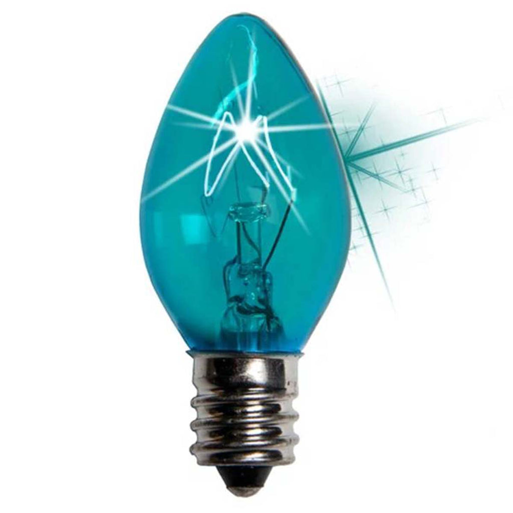 25 Bulbs - C7 Twinkle Triple Dipped Transparent Teal, 7 Watt lamp ...