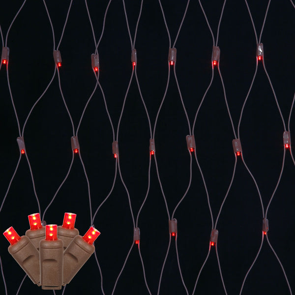 150 Red Wide Angle Net LED Lights 2Ft. x8Ft. Brown Wire Christmas set ...