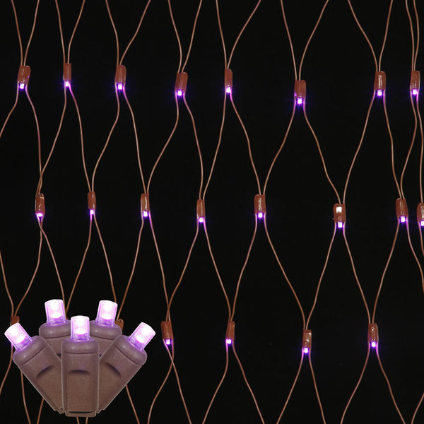 150 Purple Wide Angle Net LED Lights 2Ft. x8Ft. Brown Wire Christmas s ...