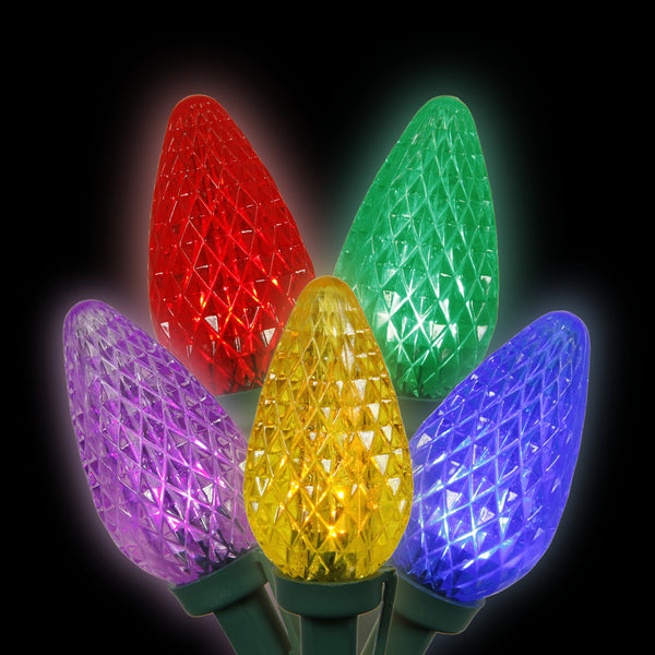 25 Multi Color C9 Retro Style LED Lights Green Wire 16Ft. Christmas se ...
