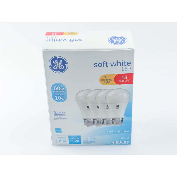 4Pk - GE 10w 120v A19 LED Dimmable E26 Base 2700K Soft White Bulb - 60 ...