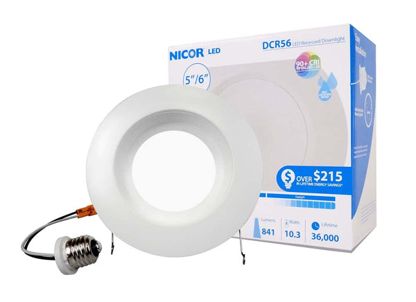 NICOR 5/6in. 853Lm LED Downlight in White w/ Baffle, 2700K Round Reces ...