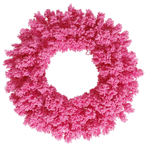 Unlit 24" Flocked Pink Fir Artificial Wreath - 150 PVC Tips and Pink F ...