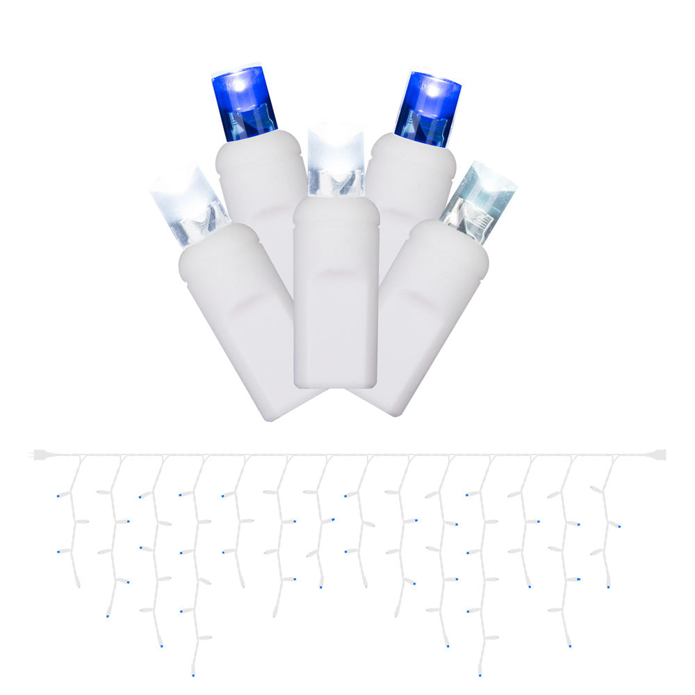 70 Blue / White 5mm LED 4.8W 9 ft. White Wire Wide Angle Icicle Christ ...